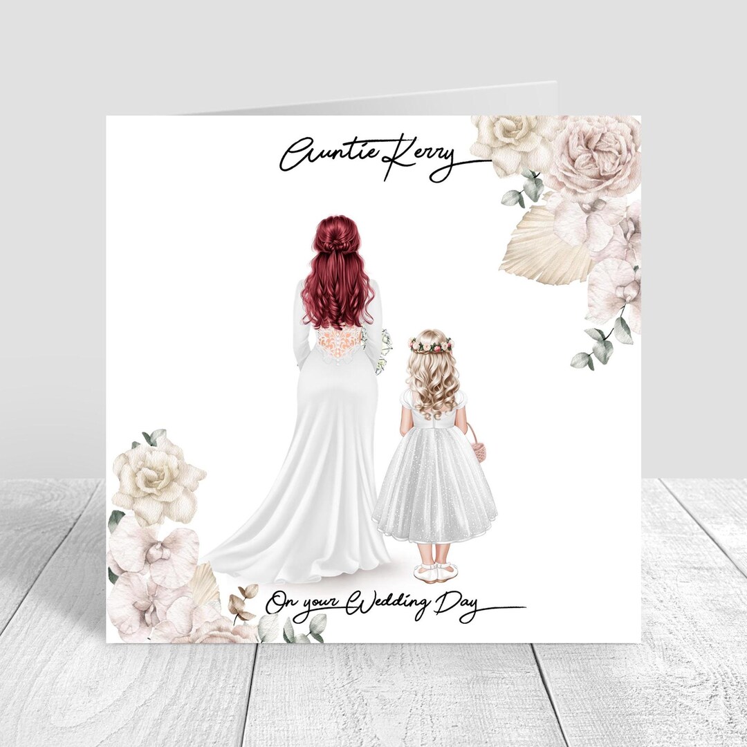 Bride & Flower Girl on Your Wedding Day Card Handmade Personalised Card ...
