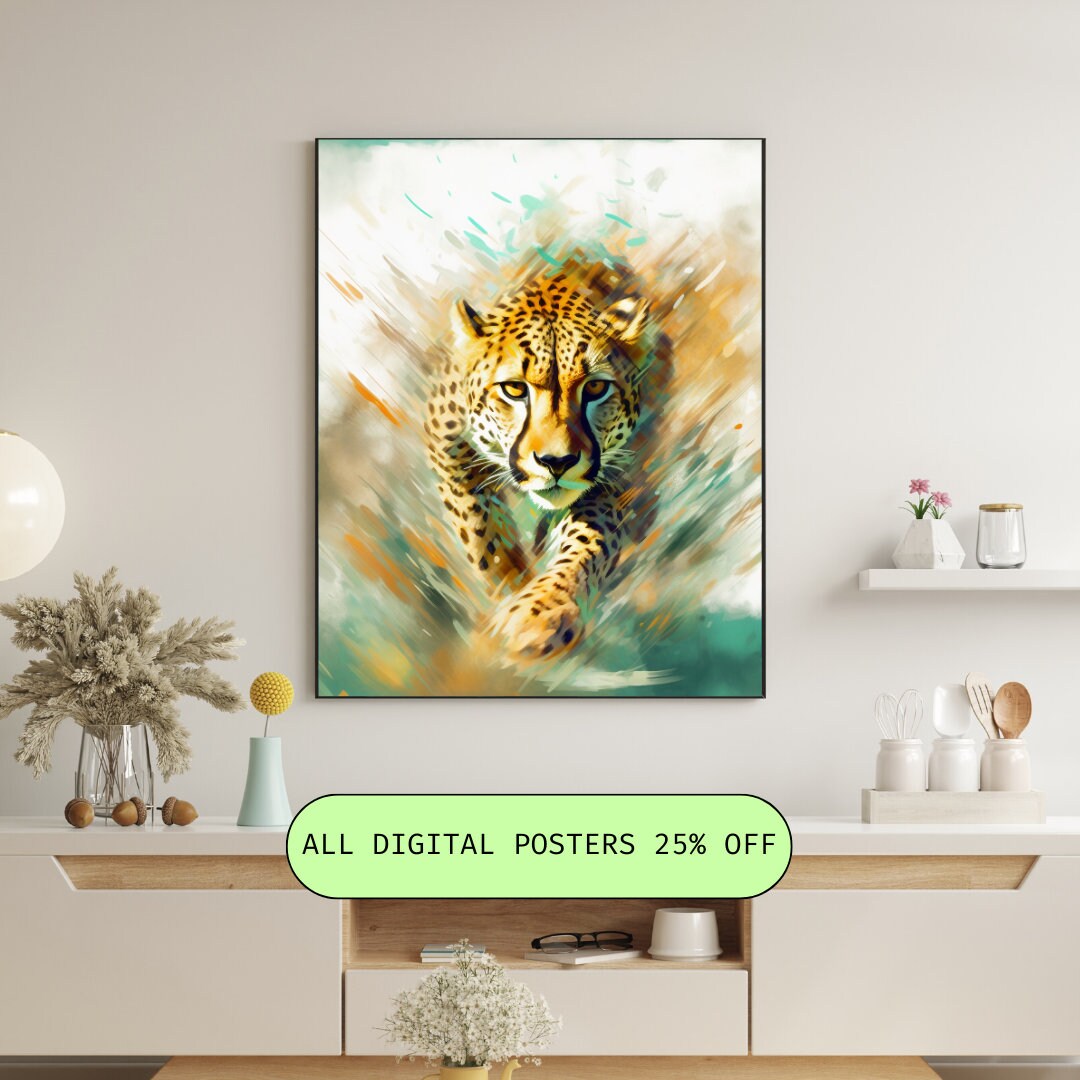 Cheetah Abstract Digital Print Wild Animal Art Contemporary Wall Decor ...