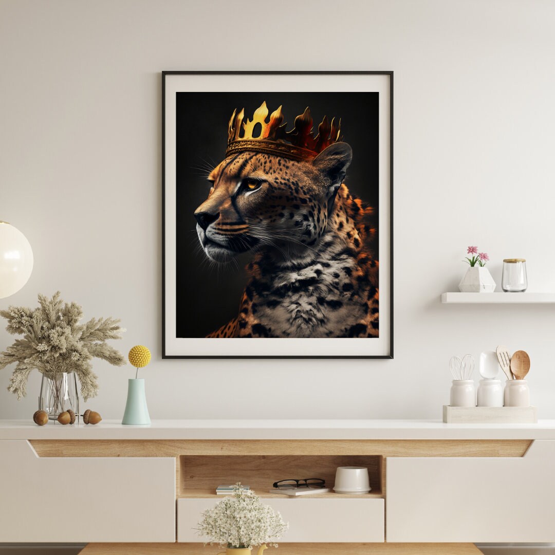 Cheetah King Abstract Digital Print - Royal Cheetah Crown Art ...