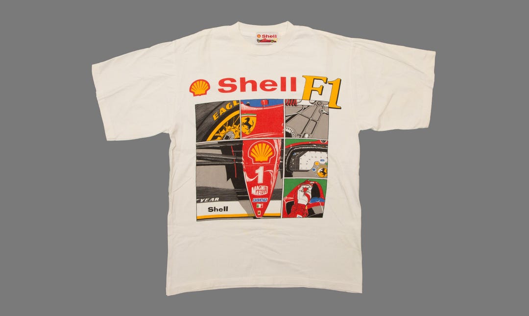 Vtg SHELL F1 Formula FERRARI #1 Michael Schumacher 1996 White T-shirt ...