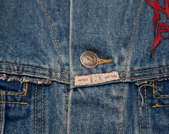 Vtg 80/90's Rare Trash Metal Music Denim Vest With Hand Vtg 80/90's Rare Trash Metal Music Denim Vest With Hand