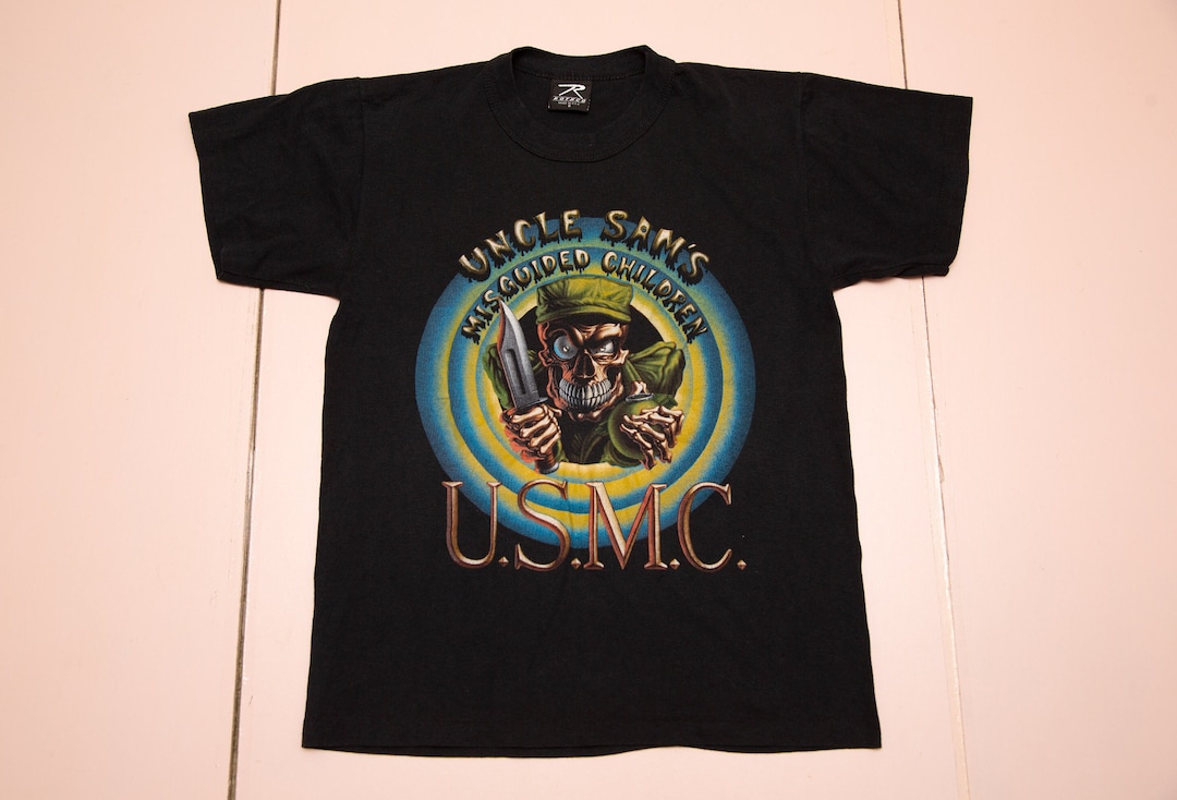 Vtg U.S.M.C. Uncle Sam's Misguided Children Single Stitch Black T-shirt ...