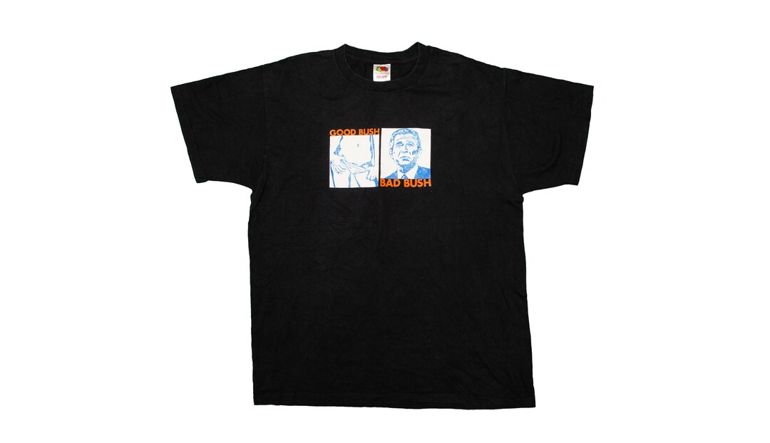 Vtg Good Bush Bad Bush Funny Don't Panic Series Y2K Black T-shirt, Sz ...