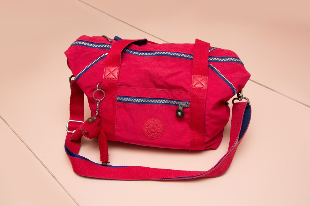 Vtg KIPLING Purple Handbag With Monkey/ape Figure, Width 41 Cm/16.14 ...