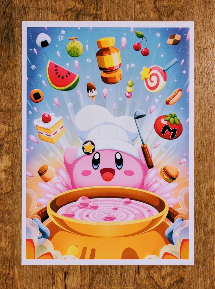 Kirby Chef, Nintendo, Art, Illustration, Computer Games, Cute, Food, - Etsy