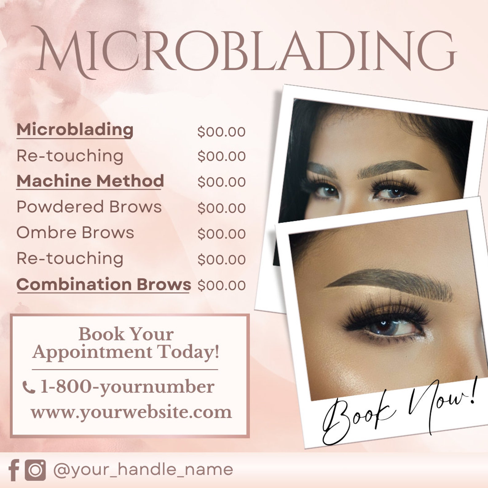 Microblading Flyer Template - Microblade Price List Flyers - Ombre ...