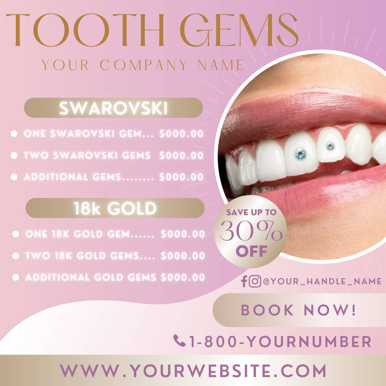 Tooth Gems Flyer Template - 18k Gold Tooth Charms Instagram Post ...