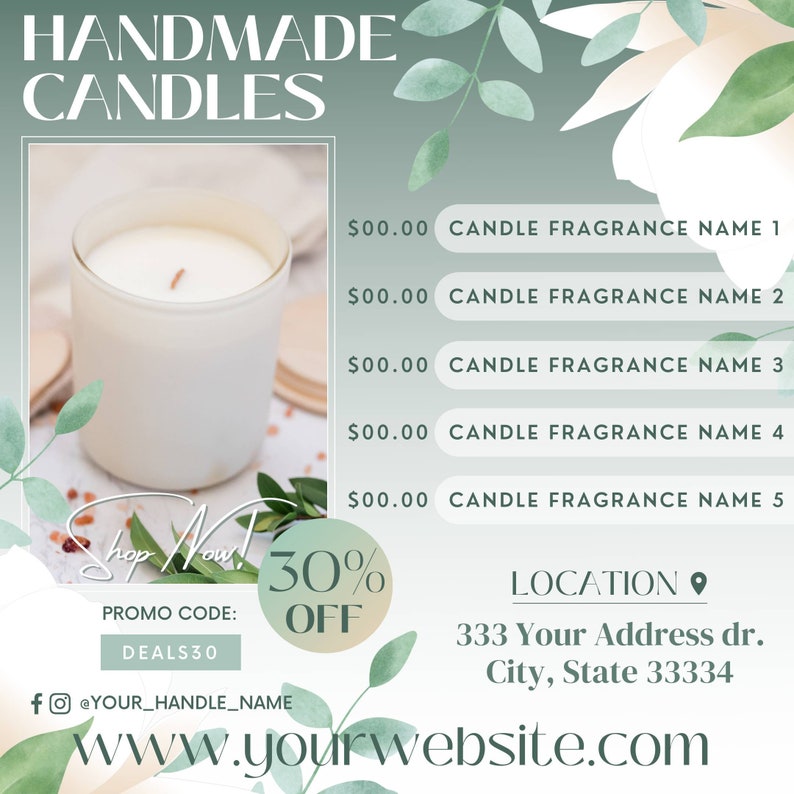 Handmade Candle Flyer Template - Homemade Soy Candles Small Business ...
