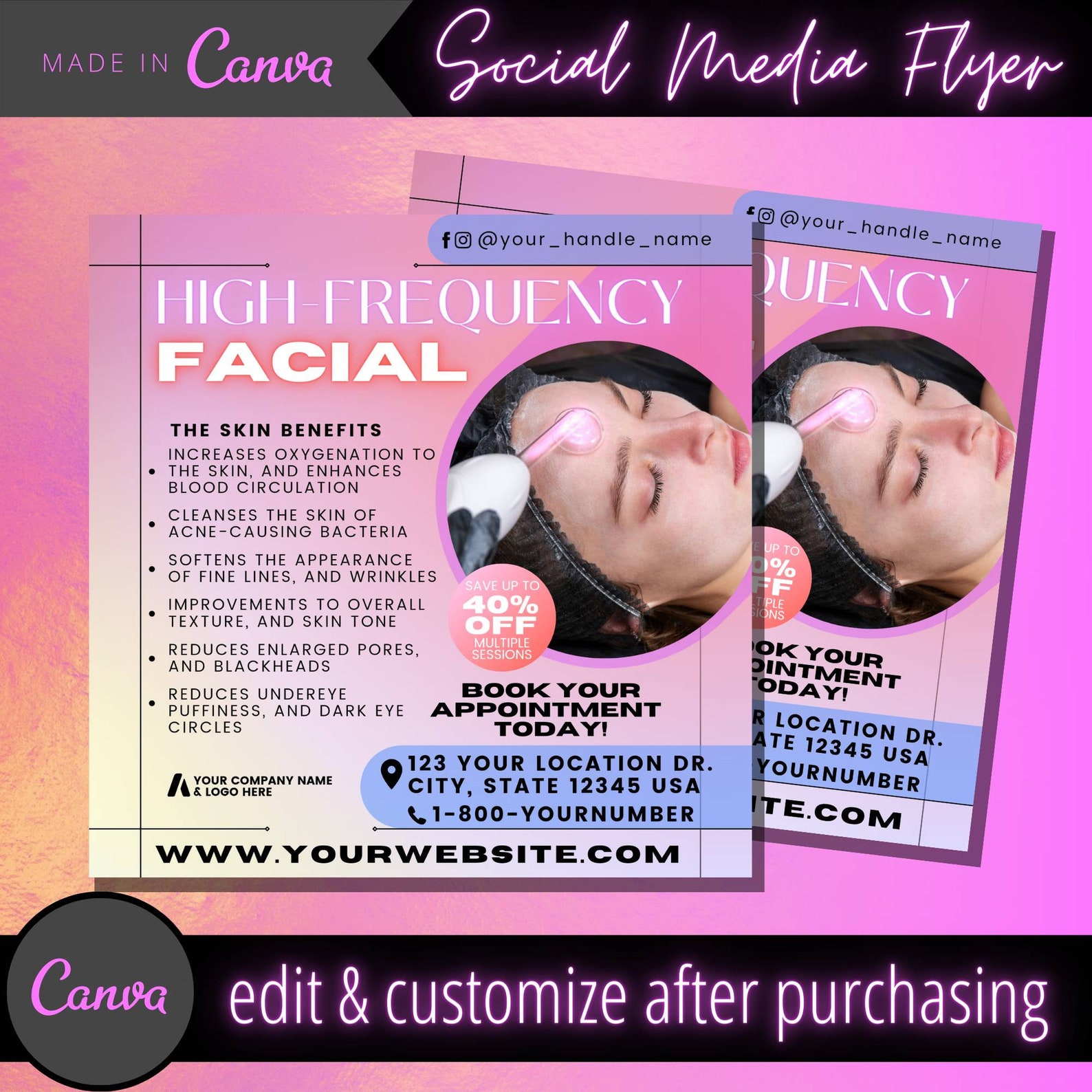 High Frequency Facial Flyer Template - Esthetician Appointment Flyers ...