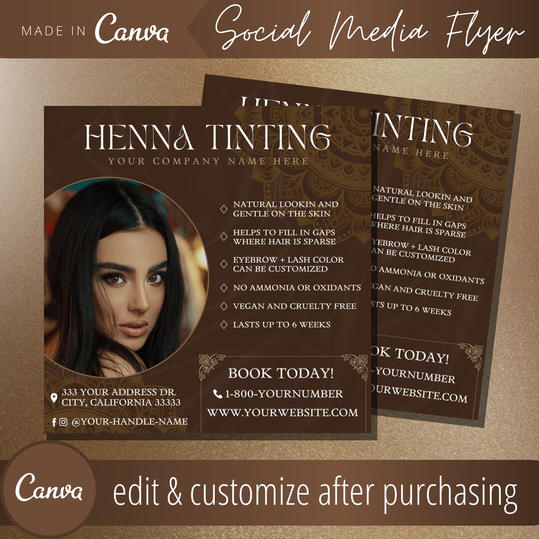 Henna Brow and Lash Tinting Flyer Template - Eyebrow Tint Flyers ...