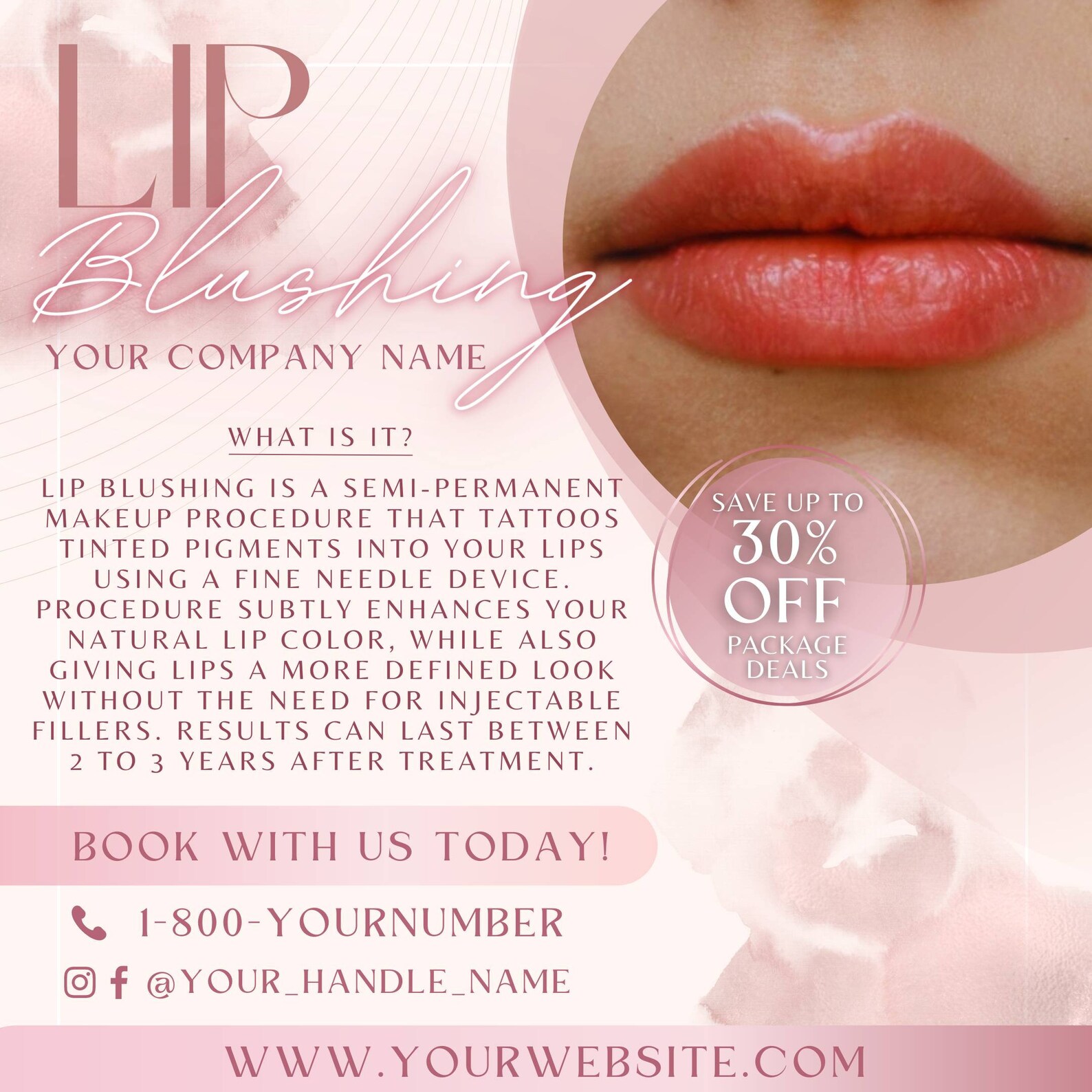 Lip Tinting Tattoo Flyer Template - Semipermanent PMU Artist Templates ...