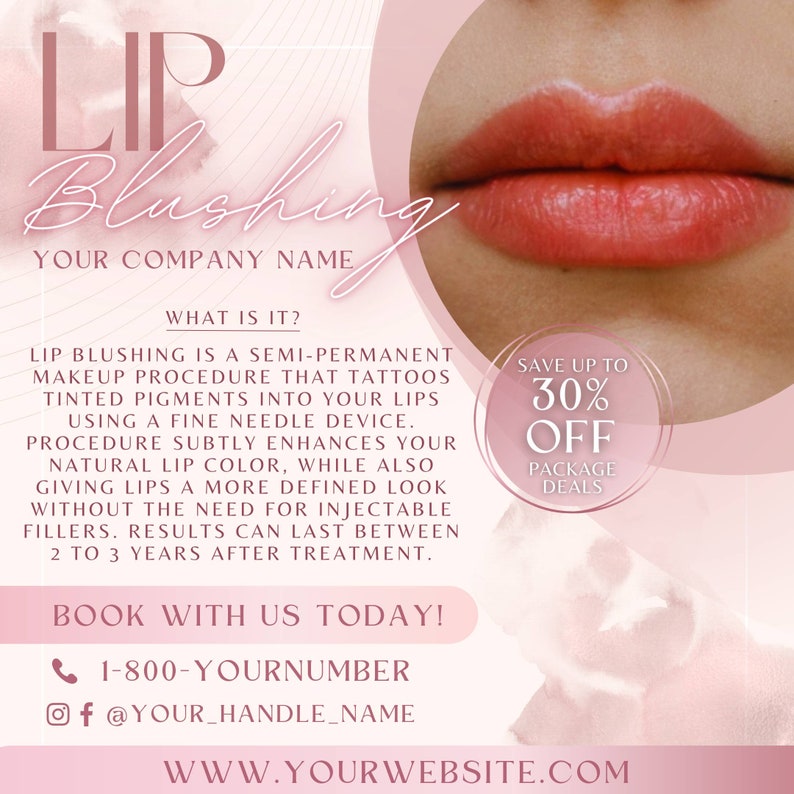Lip Tinting Tattoo Flyer Template - Semipermanent PMU Artist Templates ...