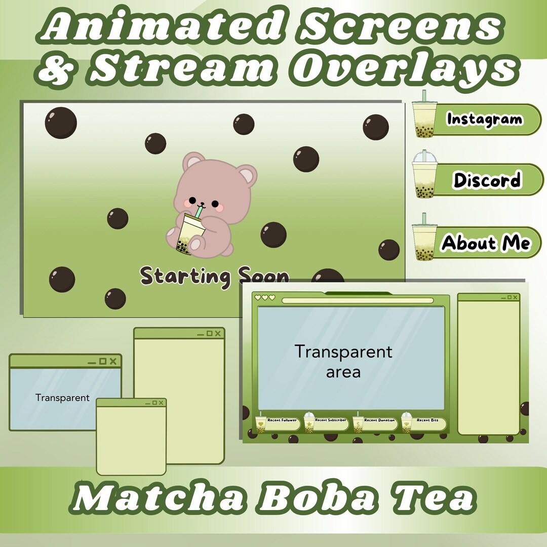 Matcha Boba Milk Tea Animated Twitch Screens Bubble Pearl Tea Streaming ...