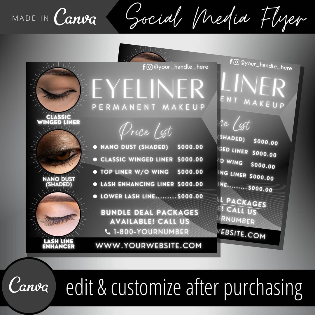 Permanent Eyeliner Tattoo Flyer Template - PMU Tattoo Winged Eyeliner ...
