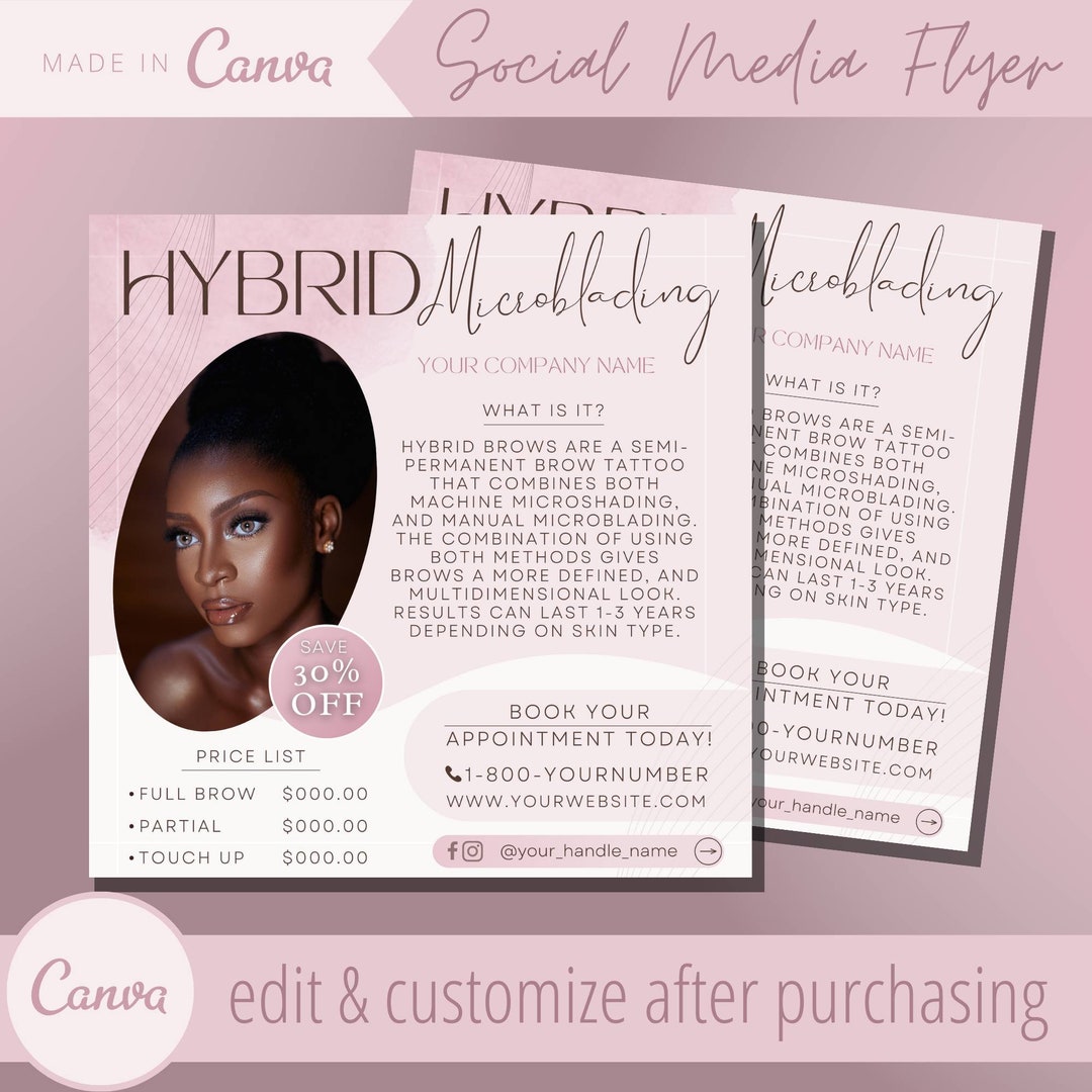 Hybrid Brows Microblading Flyer Template - PMU Artist Microblade ...