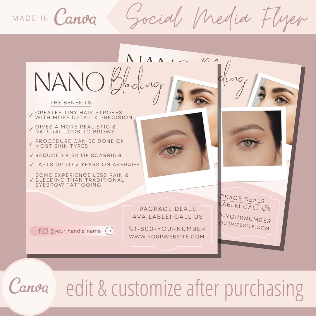 Nanoblading Flyer Template - Instagram Editable PMU Nano Blading Flyers ...