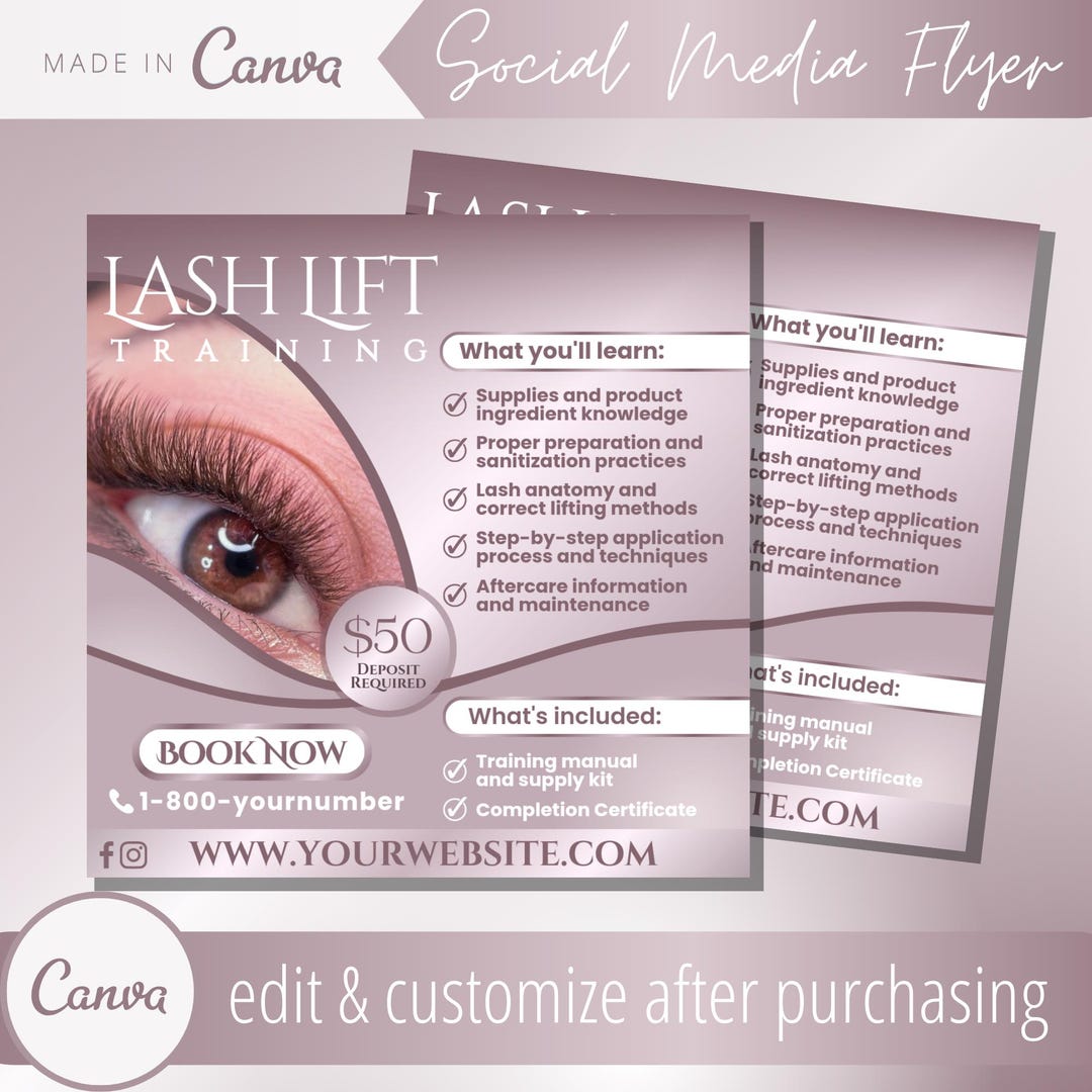 Lash Lift Training Flyer Template - Lashes Lifting Online Course Flyers ...