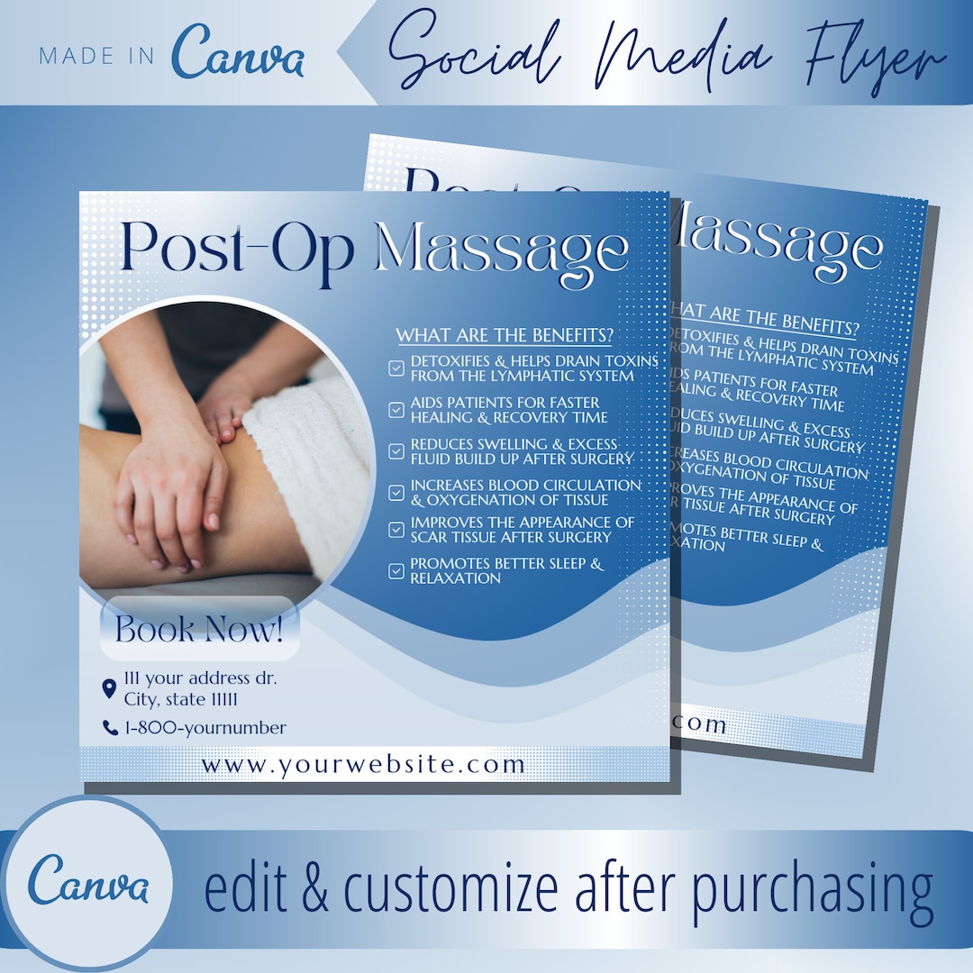Post Operation Massage Flyer Template - Post Op Masseuse Therapist ...