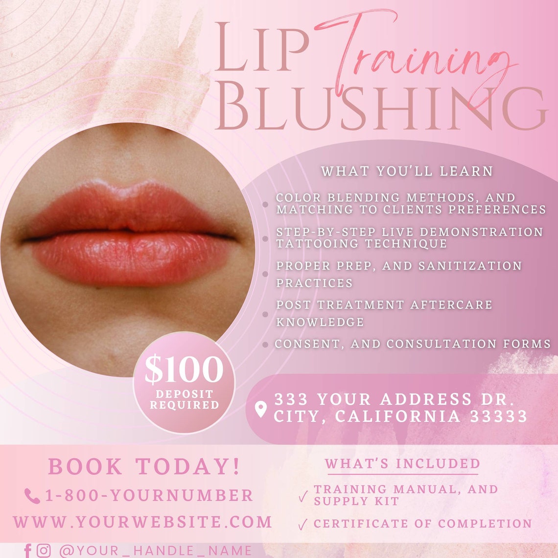 Lip Blushing Training Flyer Template - Lip Blush Tinting Classes Flyers ...