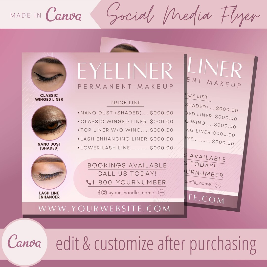 Permanent Eyeliner Tattoo Flyer Template - Permanent Makeup Winged ...