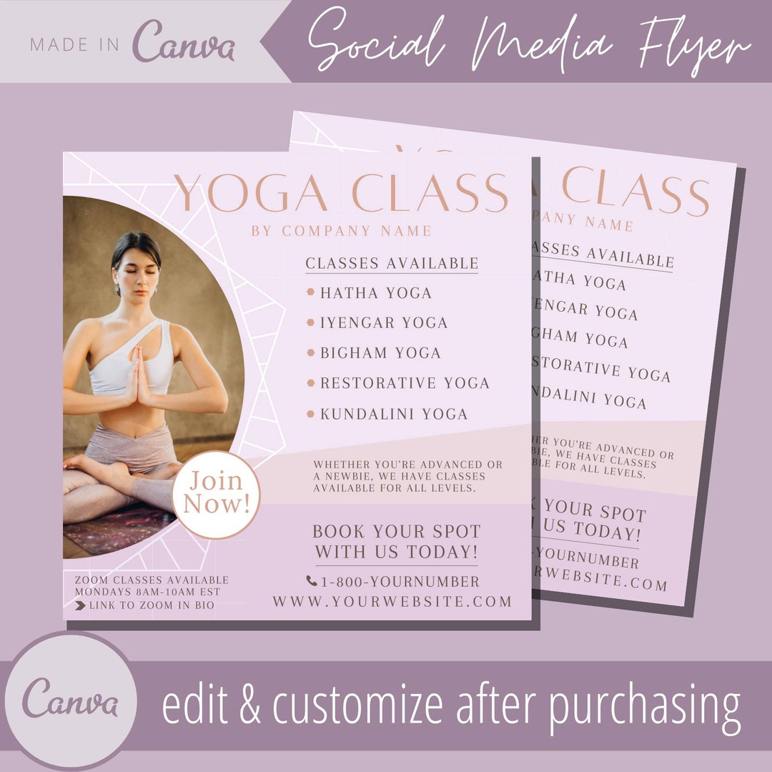 Yoga Instructor Flyer Template Editable Instagram Yoga Teacher Class ...