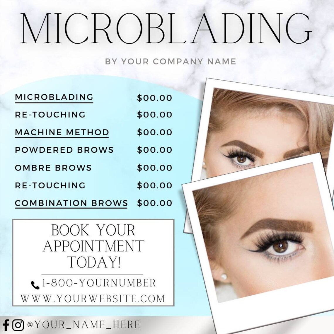 Microblading Price List Template Flyer Semi Permanent Makeup | Etsy