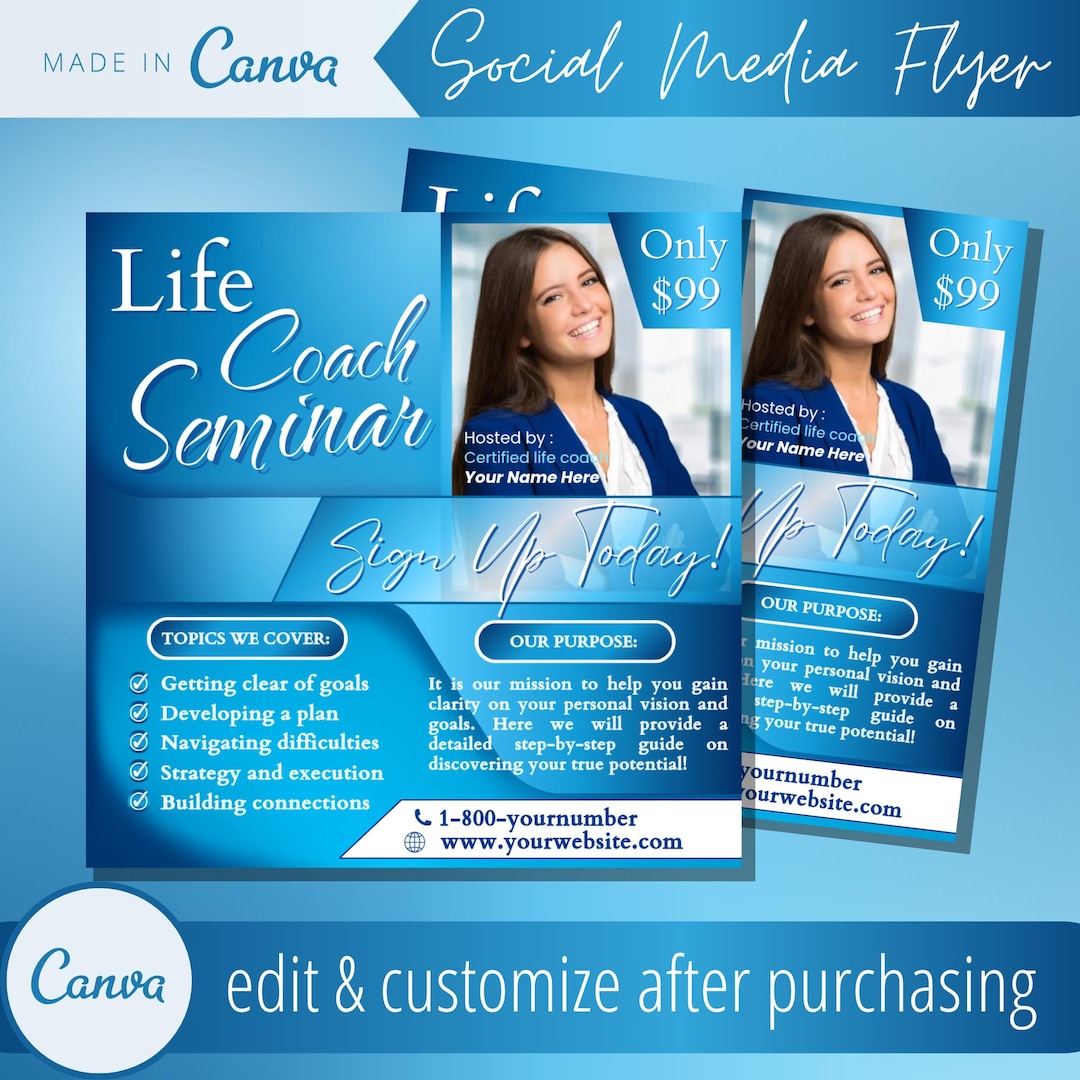 Life Coach Seminar Flyer Template - Life Coaching Mentorship Webinar ...