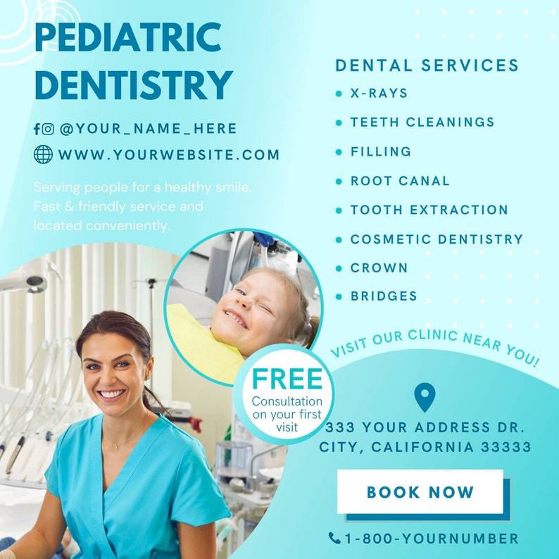 Pediatric Dentistry Flyer Template Editable Pediatrician | Etsy