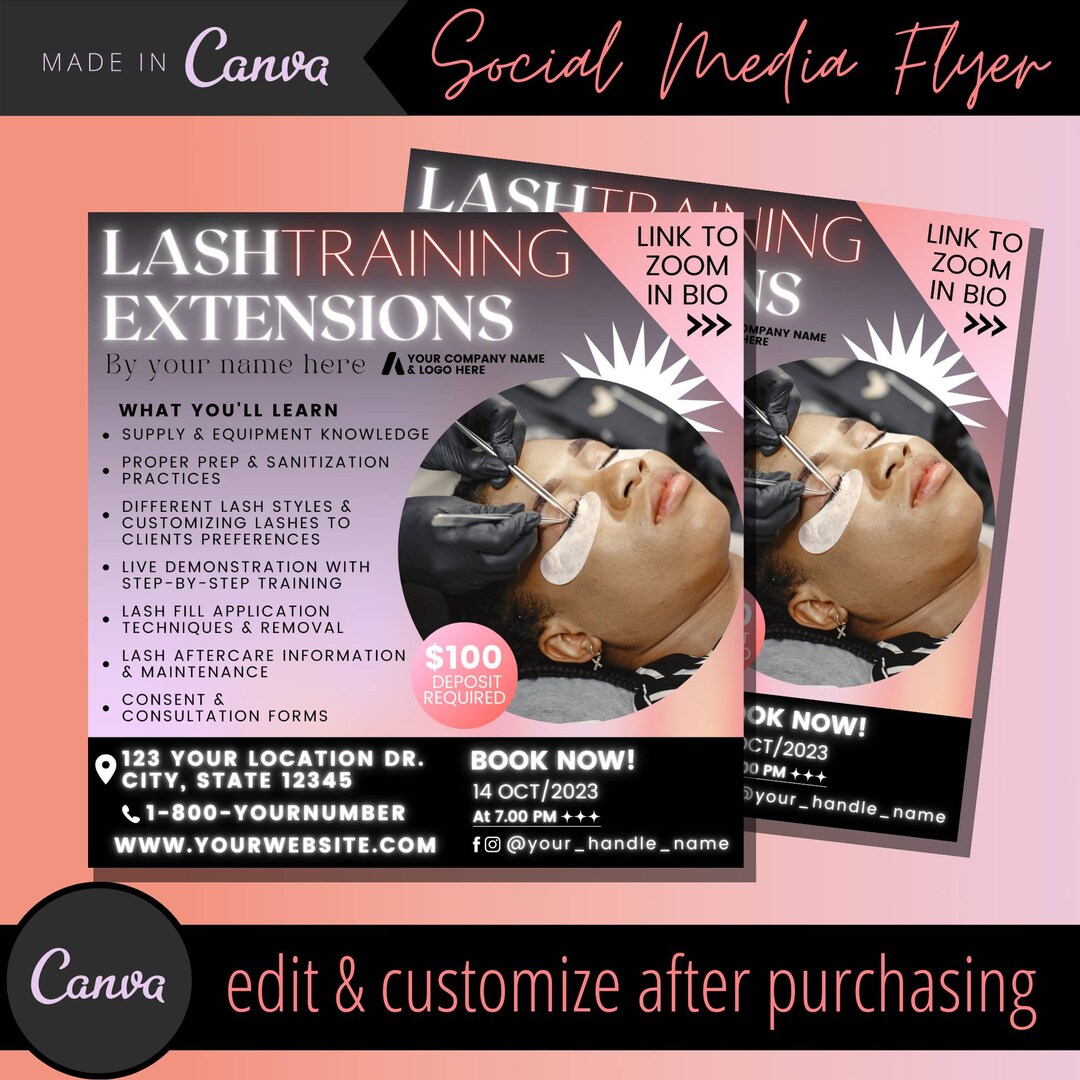 Lash Extension Training Flyer Template - Lashes Extensions Classes ...