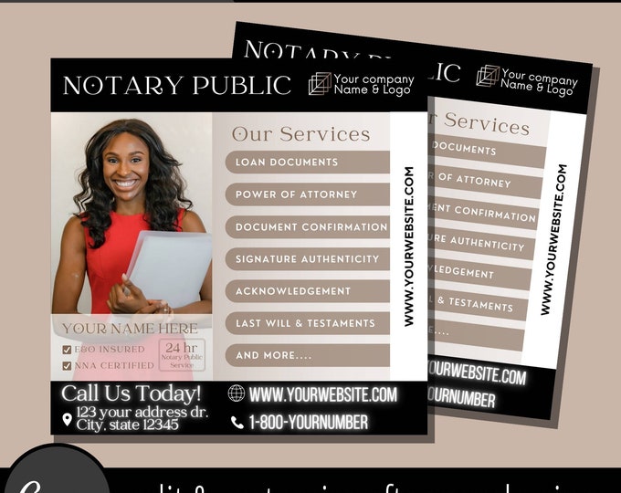 Notary Public Service Flyer Template Editable Loan Signing Agent Flyers ...