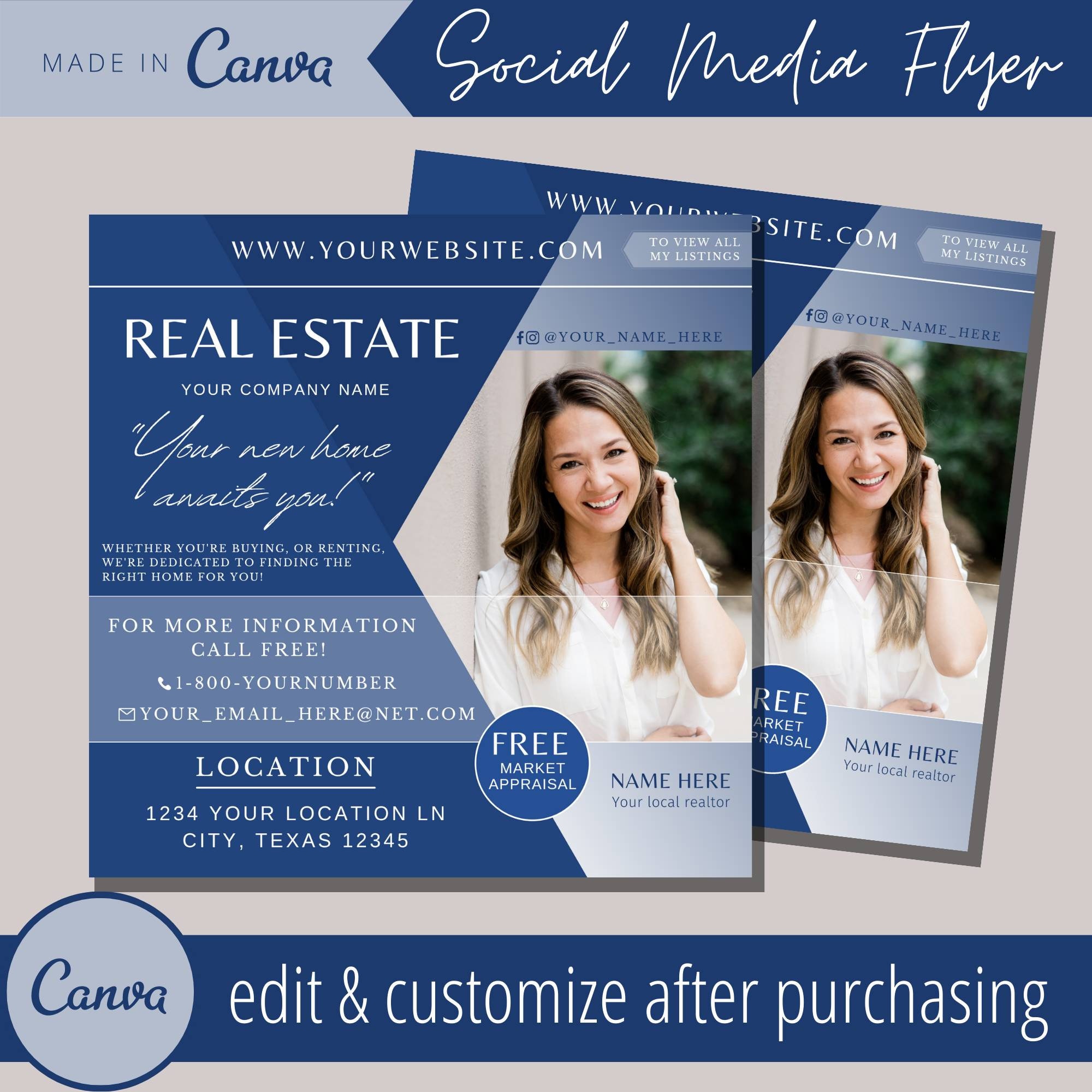 Real Estate Agent Flyer Template Editable Instagram Home - Etsy