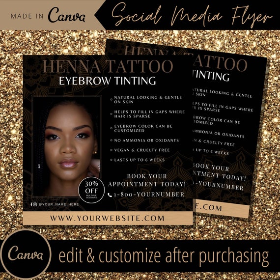 Henna Eyebrows Flyer Template instagram Henna Tattoo Brows - Etsy