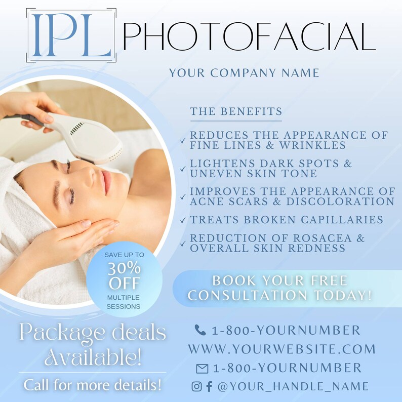 IPL Facial Treatment Flyer Template Intense Pulsed Light | Etsy