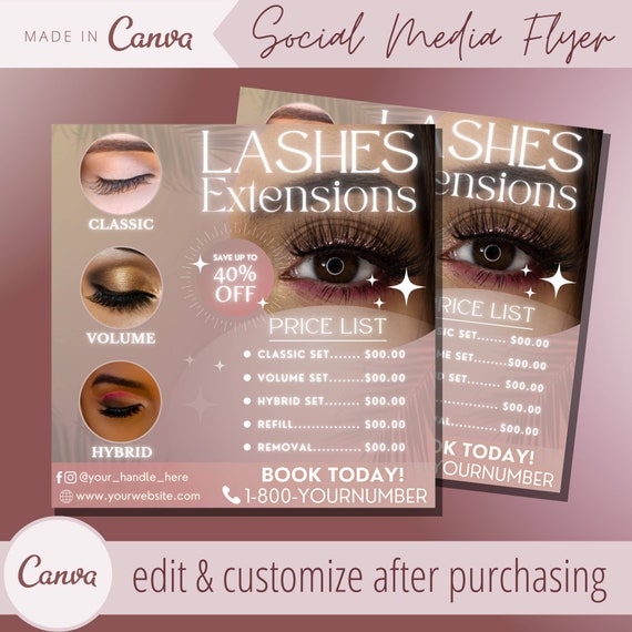 Lash Extensions Technician Flyer Template Lashes Extension - Etsy
