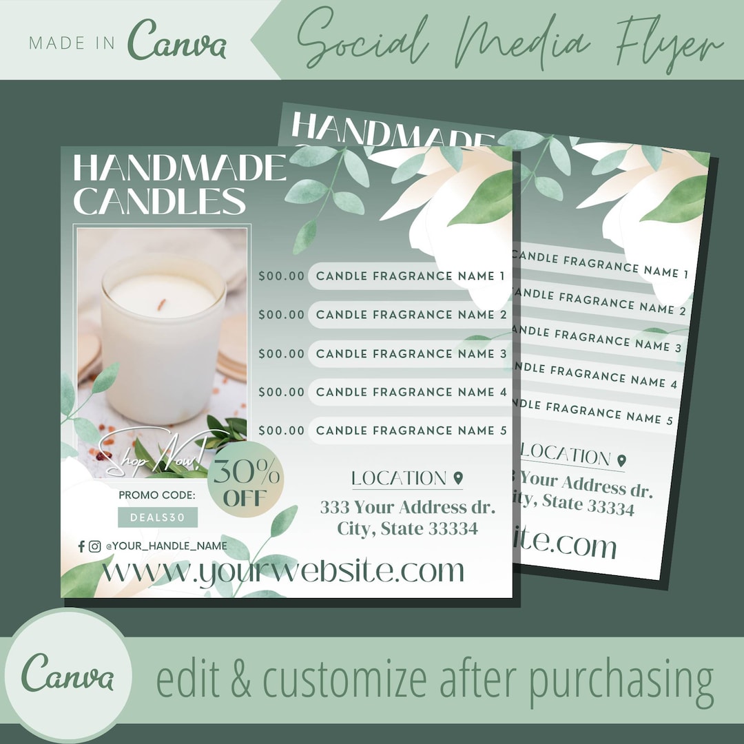Handmade Candle Flyer Template - Homemade Soy Candles Small Business ...