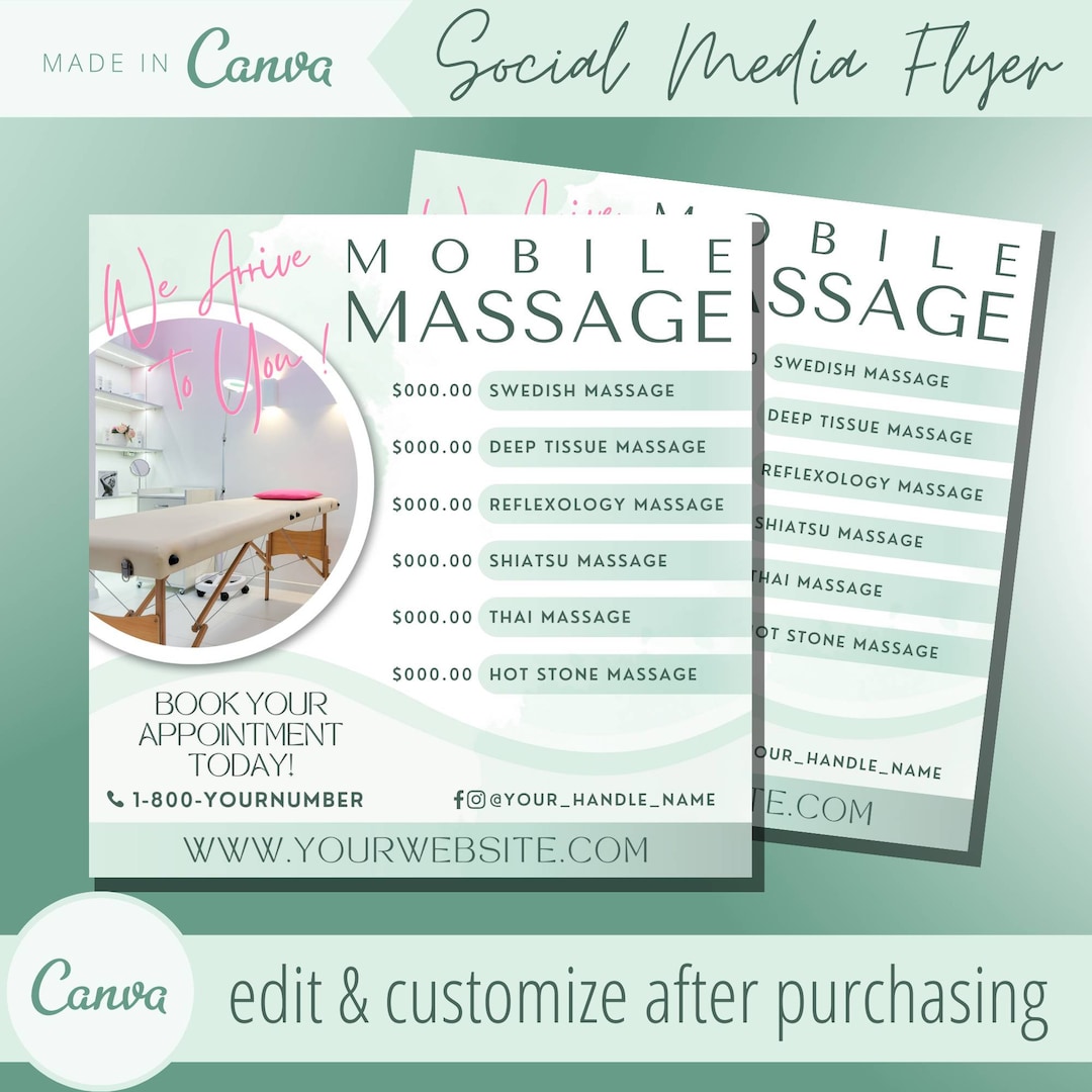 Mobile Massage Therapy Flyer Template - Mobile Masseuse Therapist ...