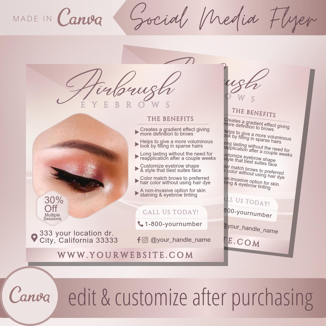 Airbrush Eyebrows Template Flyer - MUA Airbrushing Brows Templates ...