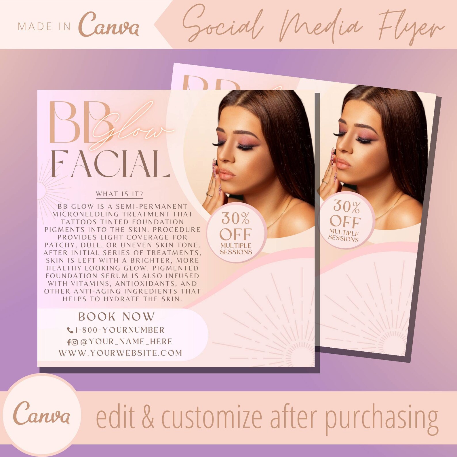 BB Glow Facial Flyer Template - PMU Tinted Tattoo Foundation Flyers ...