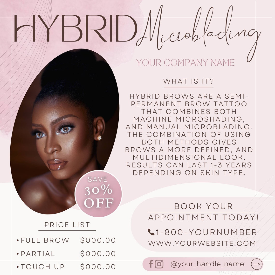 Hybrid Brows Microblading Flyer Template - PMU Artist Microblade ...