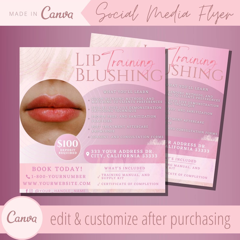 Lip Blushing Training Flyer Template - Lip Blush Tinting Classes Flyers ...