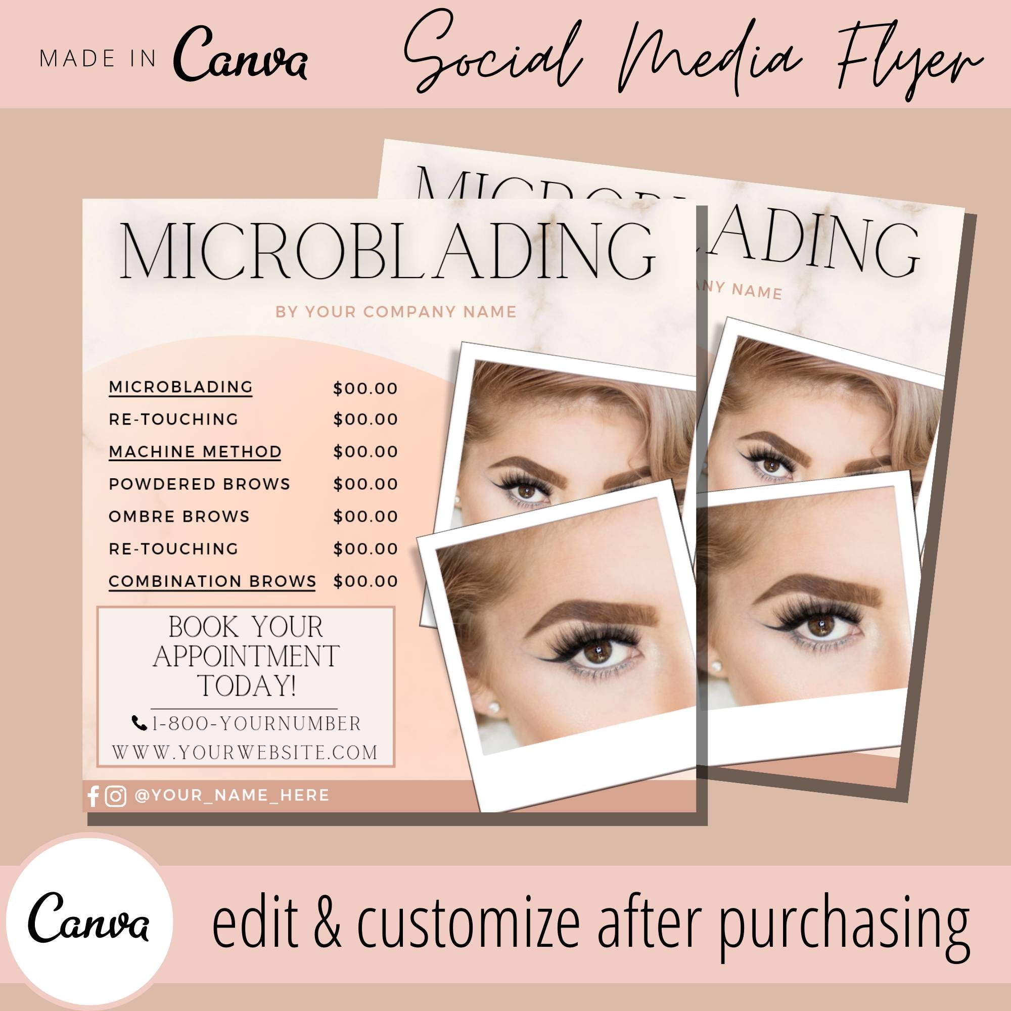 Microblading Appointment Social Media Flyer Template Microblade Eyebrow ...