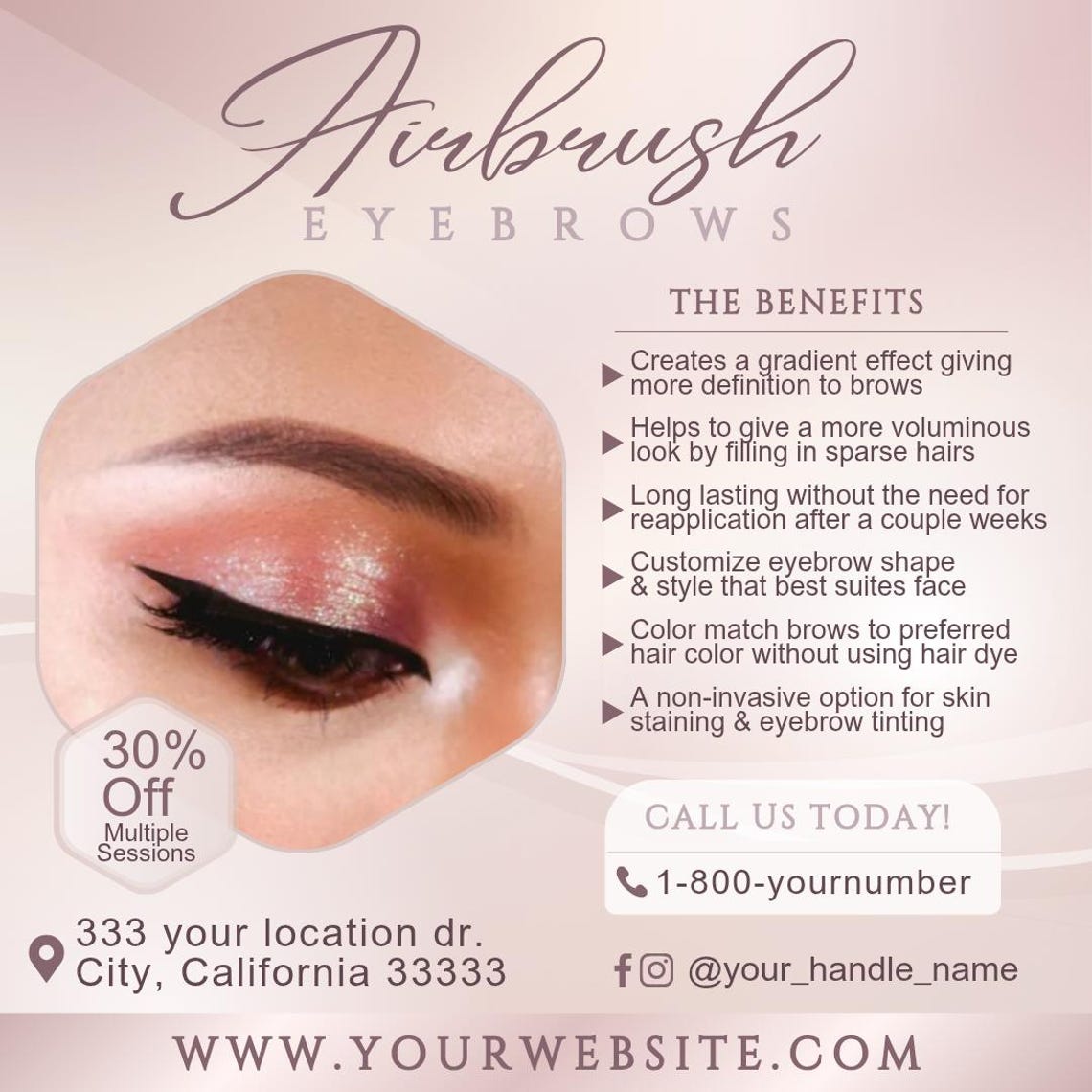 Airbrush Eyebrows Template Flyer - MUA Airbrushing Brows Templates ...