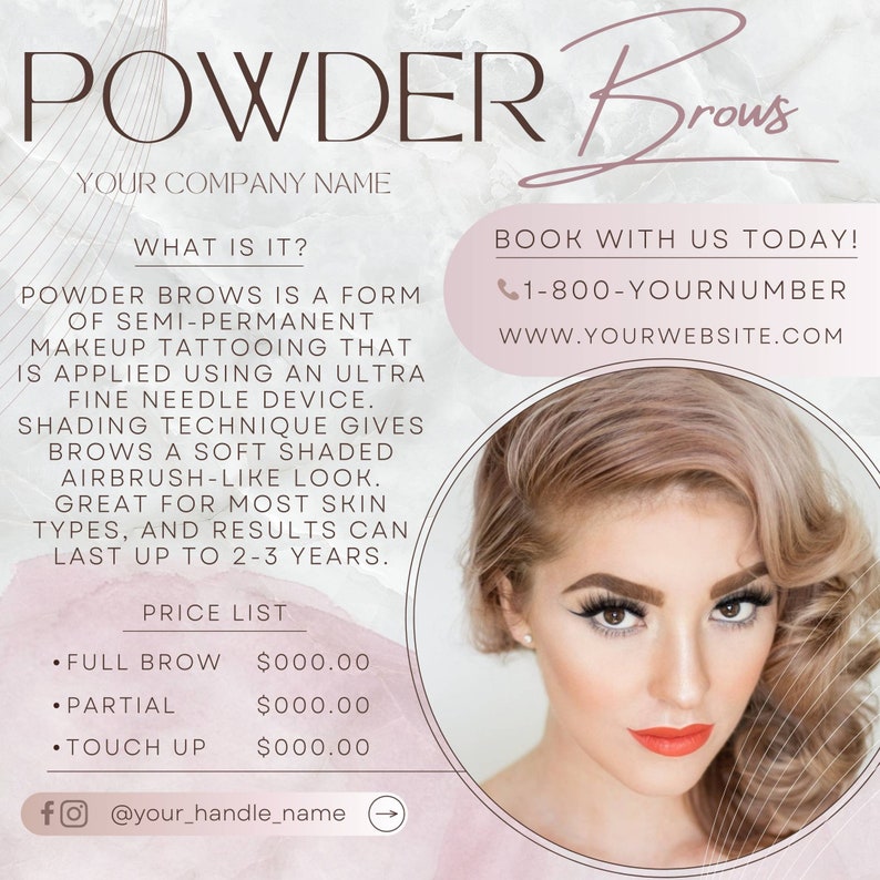 Powder Brows Flyer Template Ombre Powdered Brow Permanent Makeup Artist ...