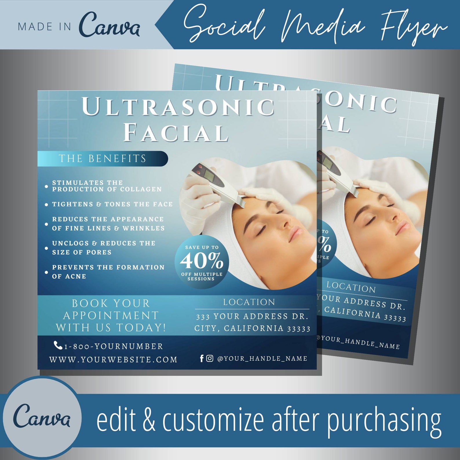Ultrasonic Facial Flyer Template editable Instagram Ultra | Etsy