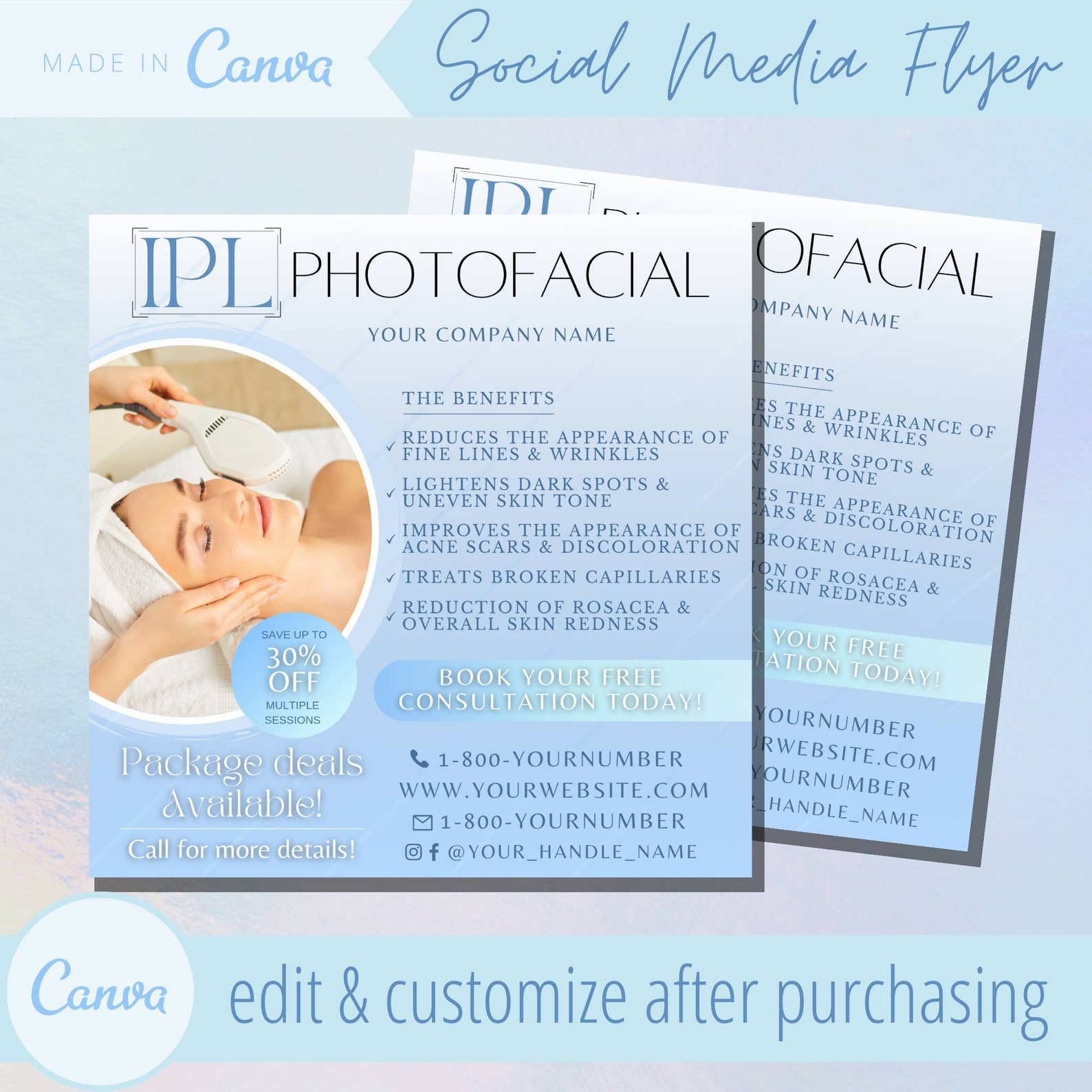 IPL Facial Treatment Flyer Template Intense Pulsed Light | Etsy