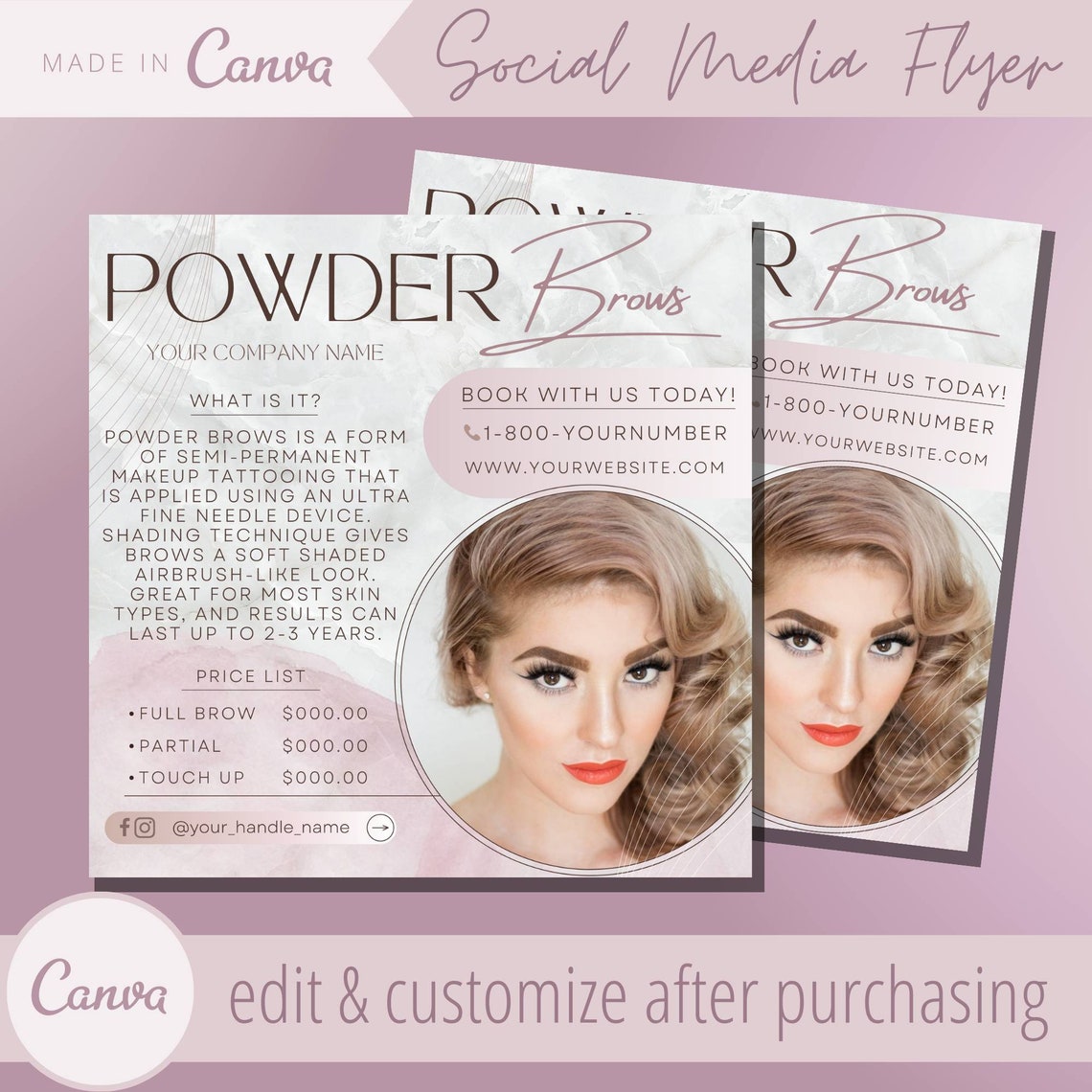Powder Brows Flyer Template Ombre Powdered Brow Permanent Makeup Artist ...