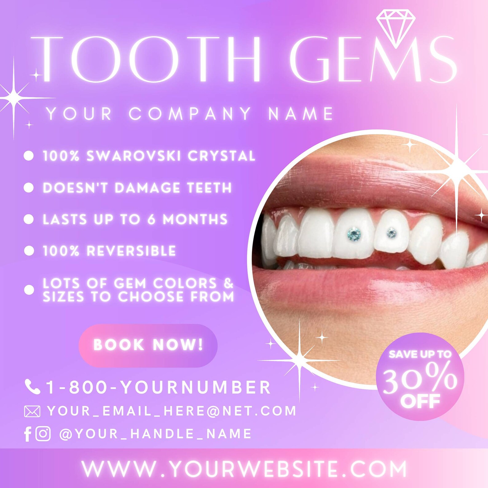 Tooth Gems Flyer Template Teeth Gem Crystal Charms Flyers | Etsy