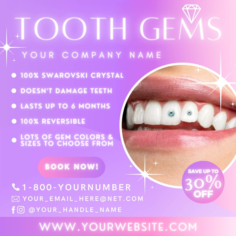 Tooth Gems Flyer Template Teeth Gem Crystal Charms Flyers | Etsy