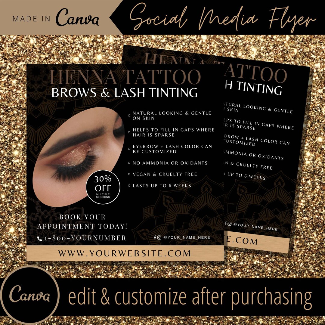 Henna Eyebrows Flyer Template -instagram Editable Henna Tattoo Brows ...