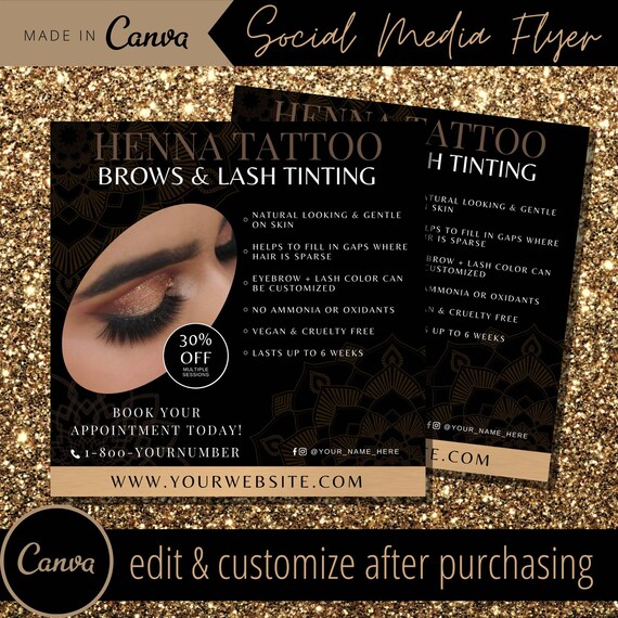 Henna Eyebrows Flyer Template instagram Editable Henna Tattoo | Etsy